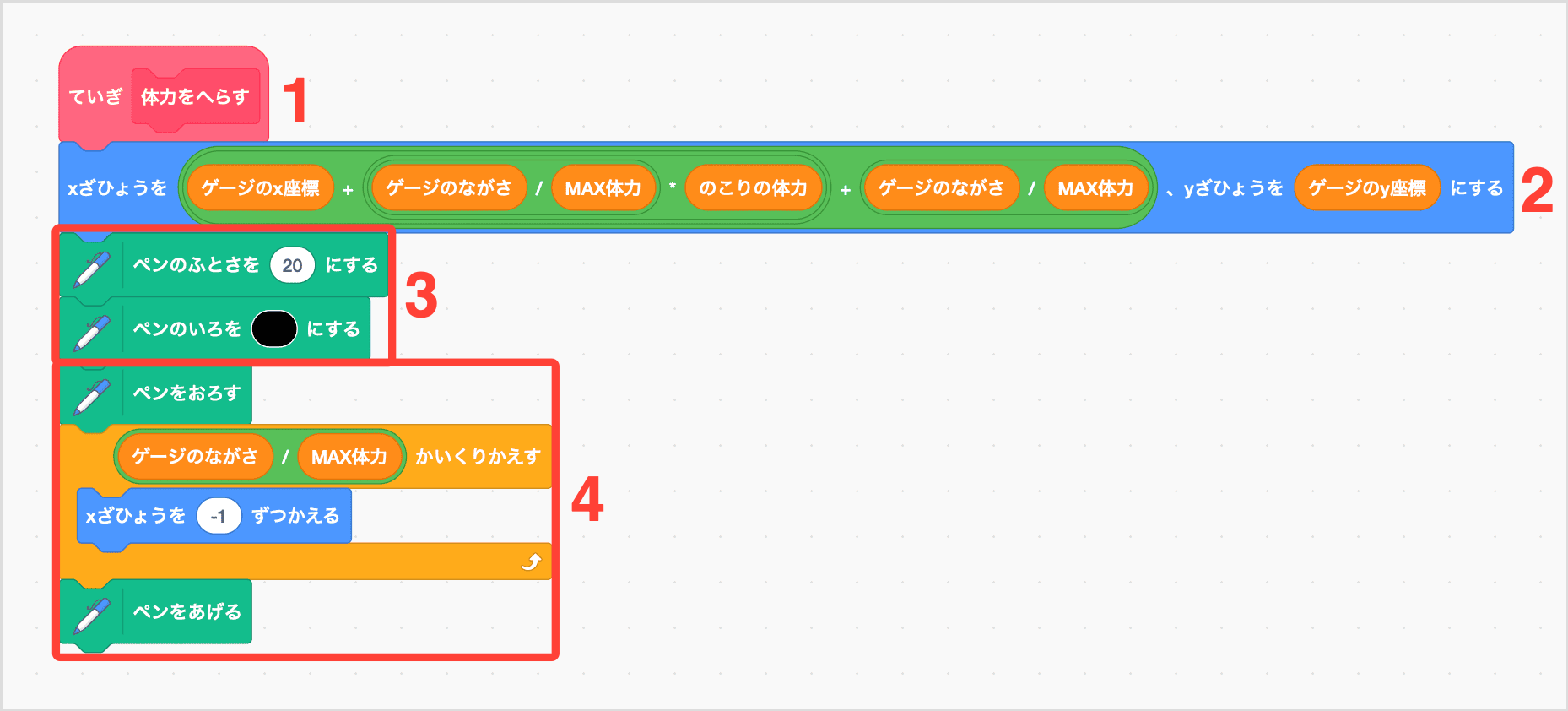 スクラッチプログラミング - 体力(たいりょく)ゲージのつくりかた